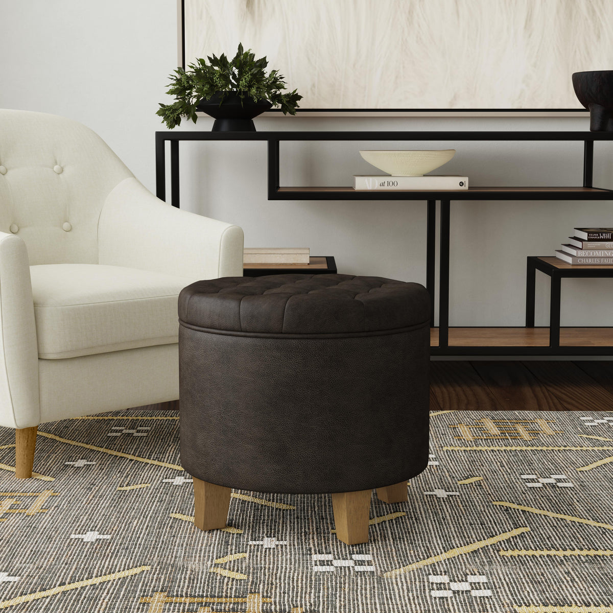 HomePop Round Storage Ottoman - Black Faux Leather — HomePop Furniture