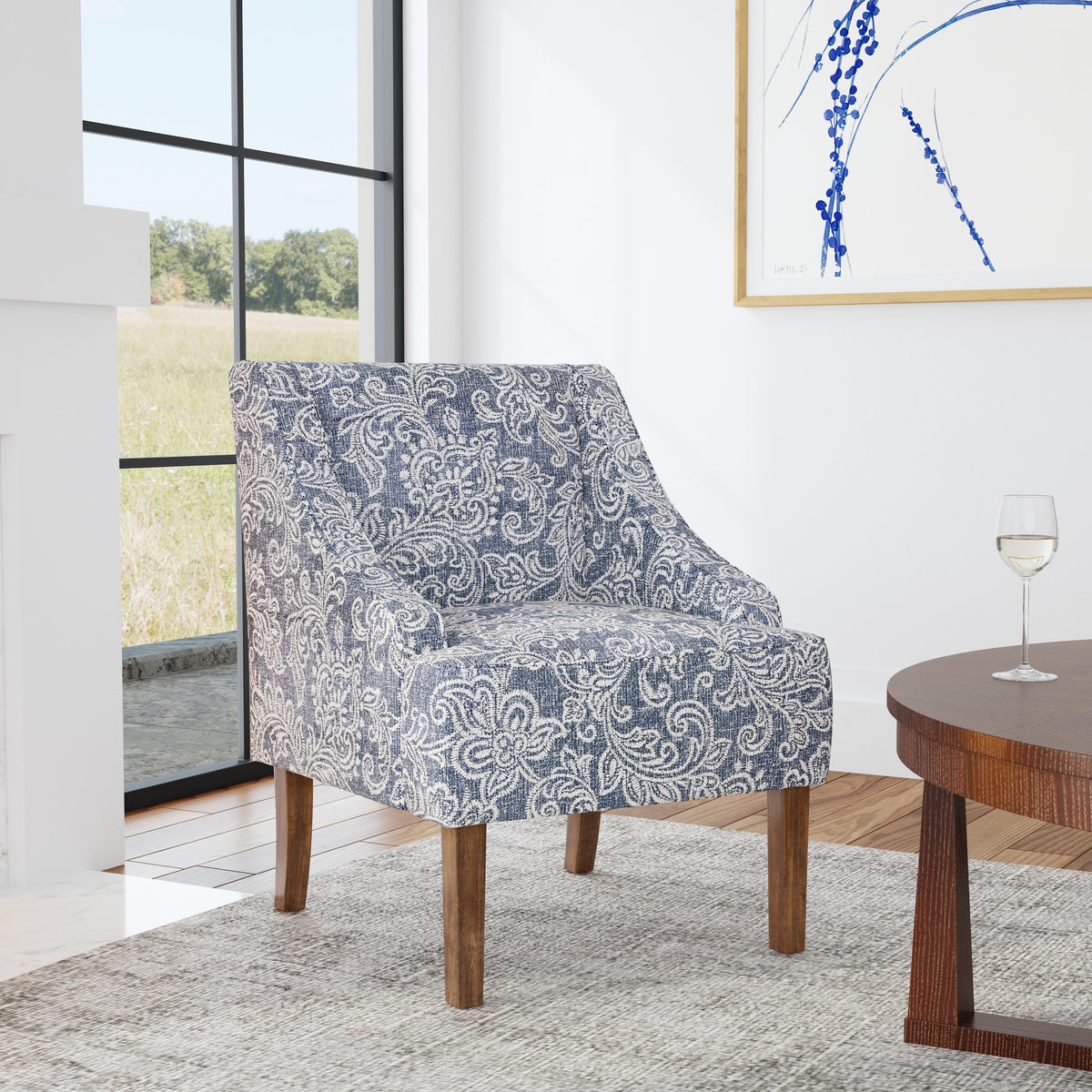 HomePop Classic Swoop Arm Chair Denim Jacobean Print HomePop Furniture