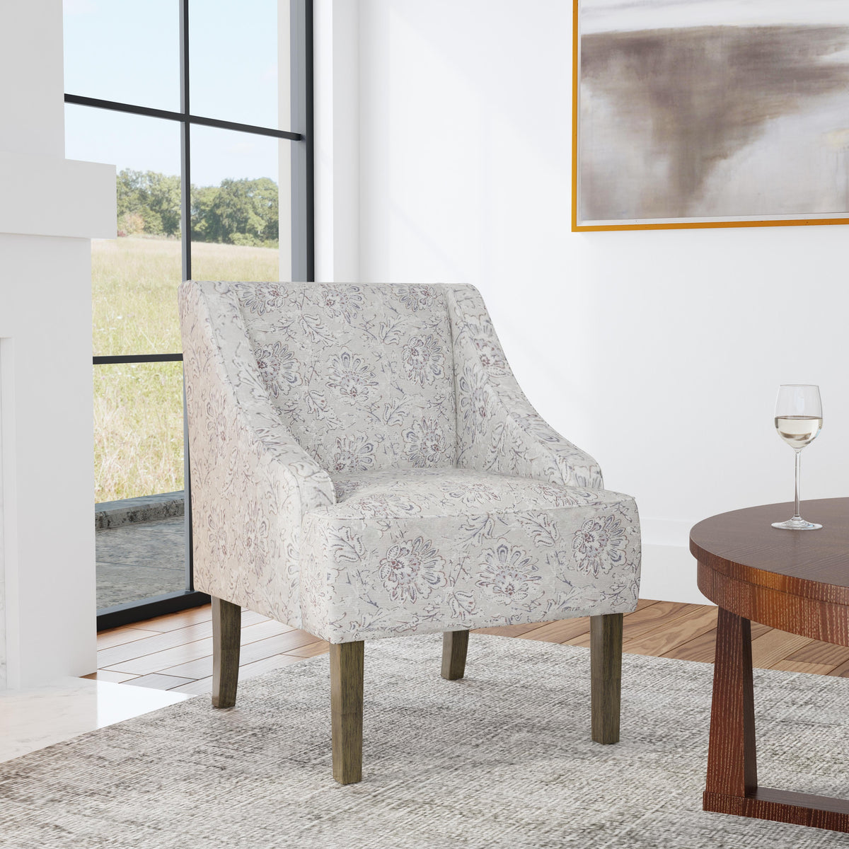 HomePop Classic Swoop Arm Chair - Linen Artistic Floral Print — HomePop ...