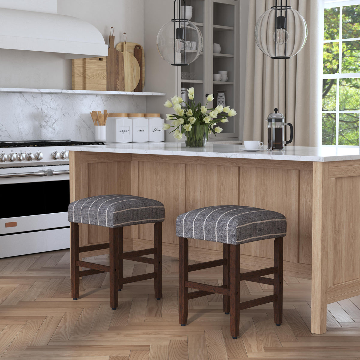 HomePop Square Counter Stool - Midnight Woven Stripe — HomePop Furniture