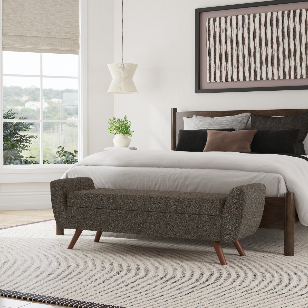 HomePop Modern Storage Bench with Wood Legs - Dark Brown Boucle ...