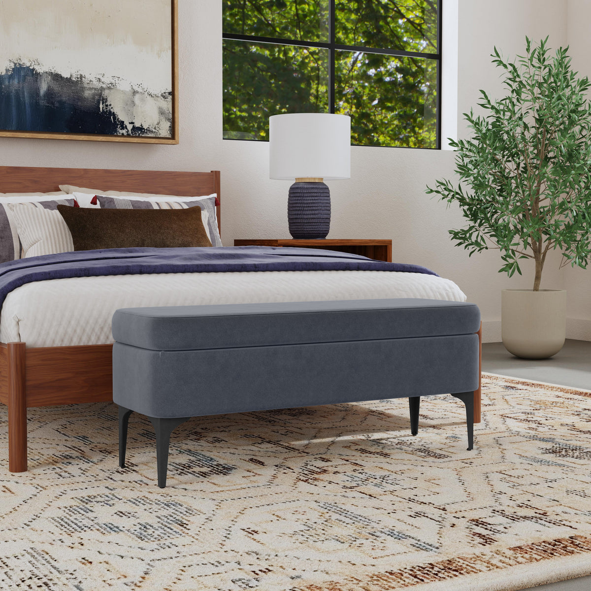 HomePop Large Modern Storage Bench - Blue Velvet — HomePop Furniture