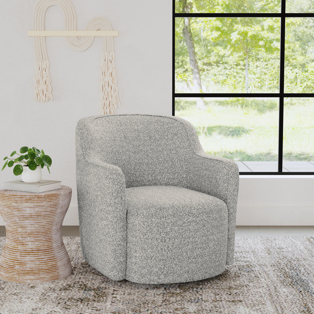 HomePop Upholstered Swivel Accent Chair -White boucle with gray yarn ...