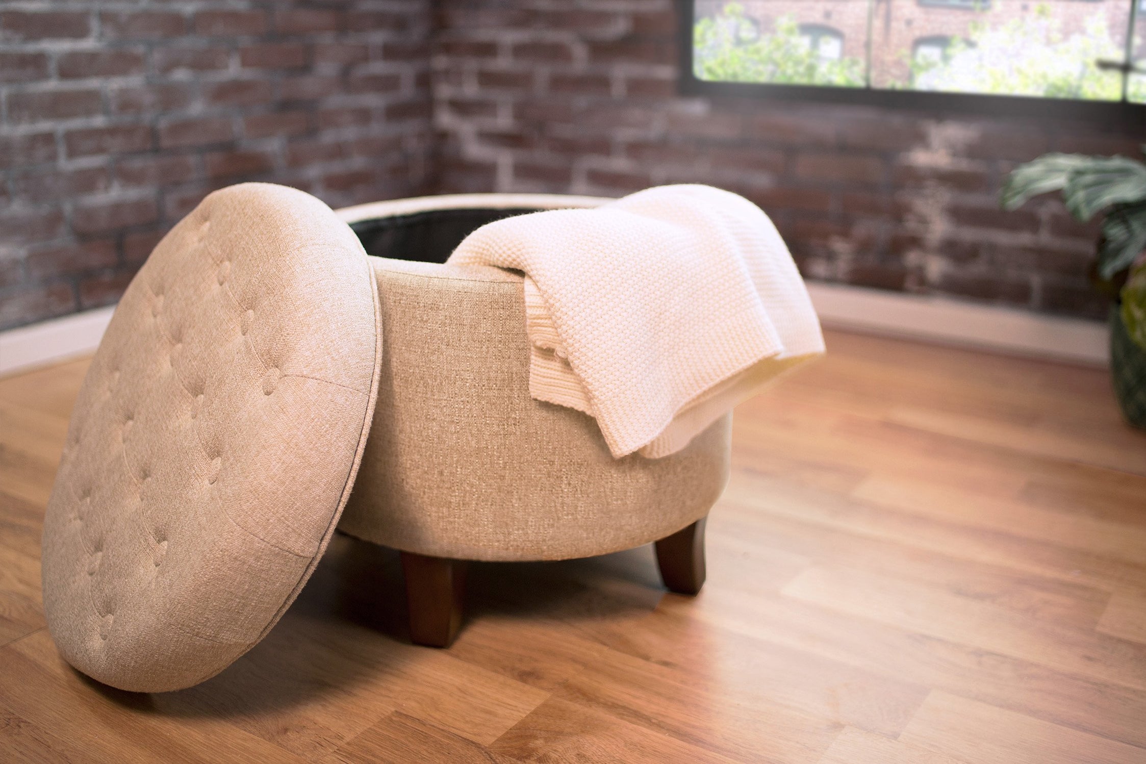 Boho Tufted Storage Ottoman - Tan Woven — HomePop Furniture