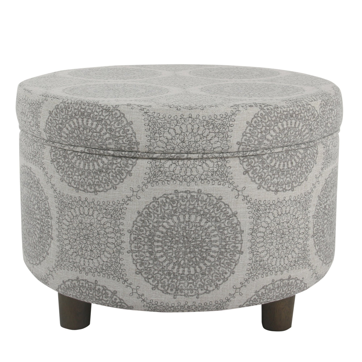 Round Storage Ottoman - Grey Medallion — HomePop Furniture